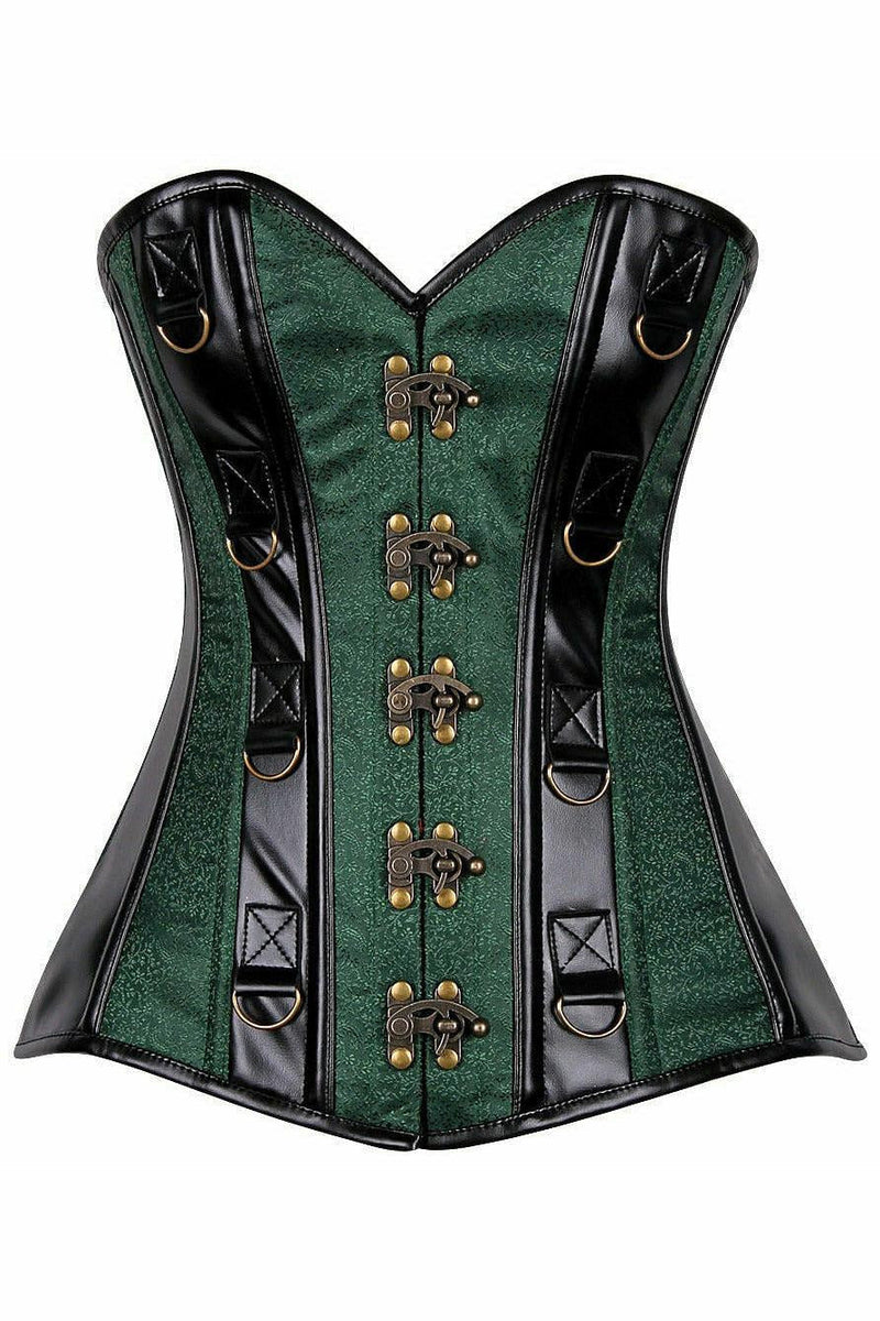 Daisy Corsets Top Drawer Dark Green Brocade & Faux Leather Steel Boned ...